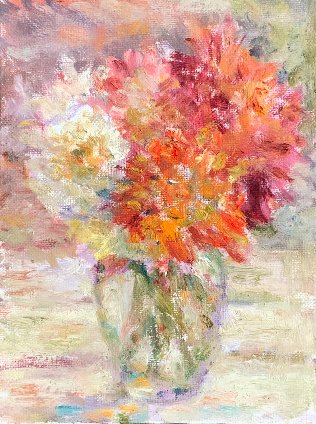 Pintura Alegre Dalias Impresión de Óleo Original Brillante ...