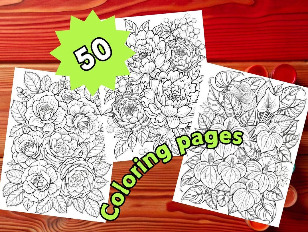 Botanical Flowers Coloring Pages for Relaxing Flowers Coloring Book for ...
