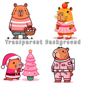 35 Cute Capybara in Pink PNG Clipart Set Gift for Christmas Birthday ...