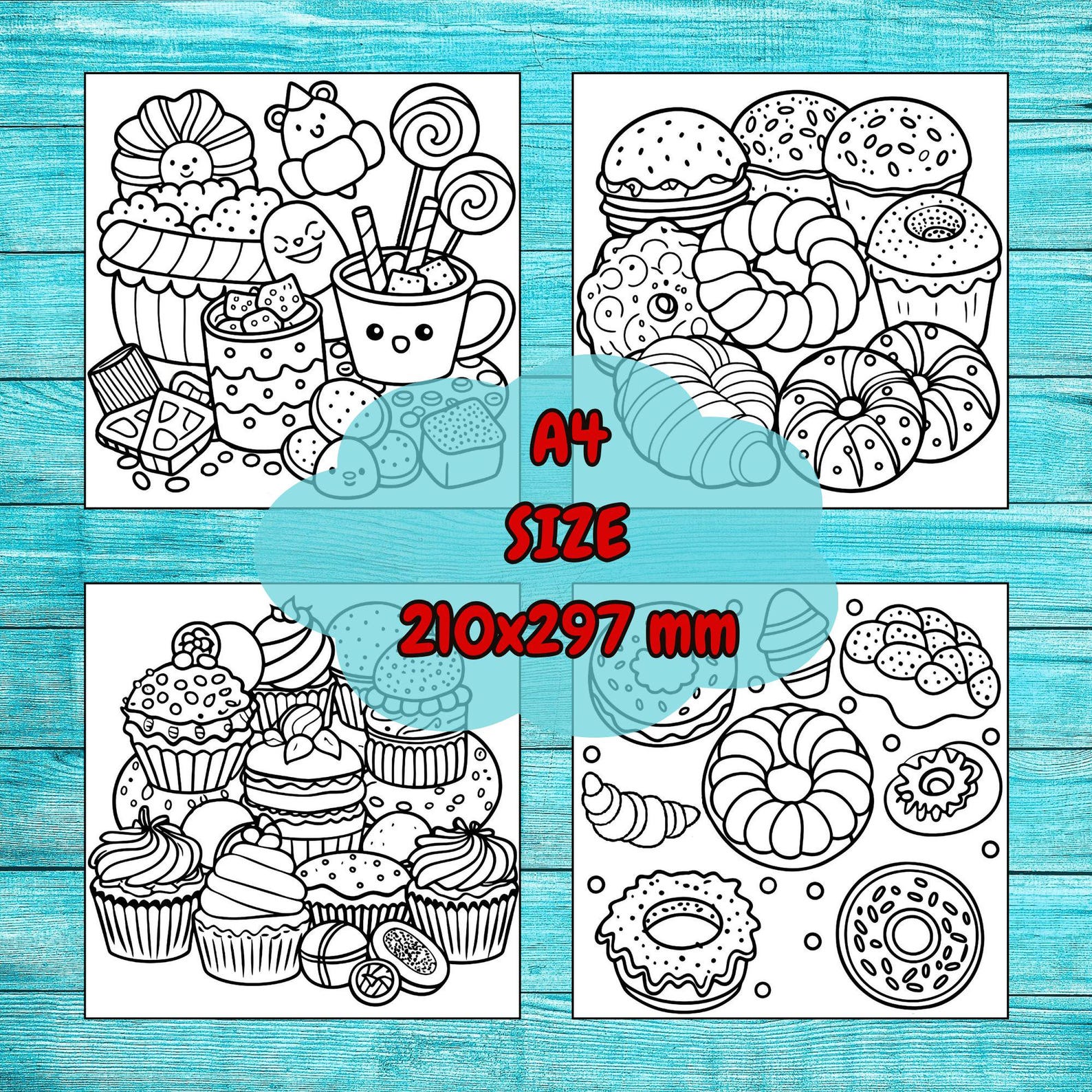 Easy 25 Food & Drink Coloring Pages Cute Coloring Book Food for Kids ...