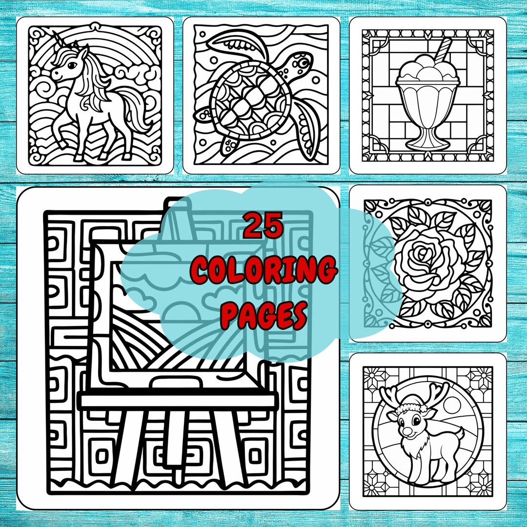 25 Easy Coloring Pages for Kids, Stained Glass Coloring Sheets for ...