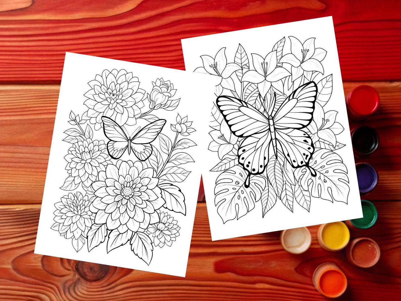 30 Coloring Pages Butterflies and Flowers Cute and Easy Butterflies ...