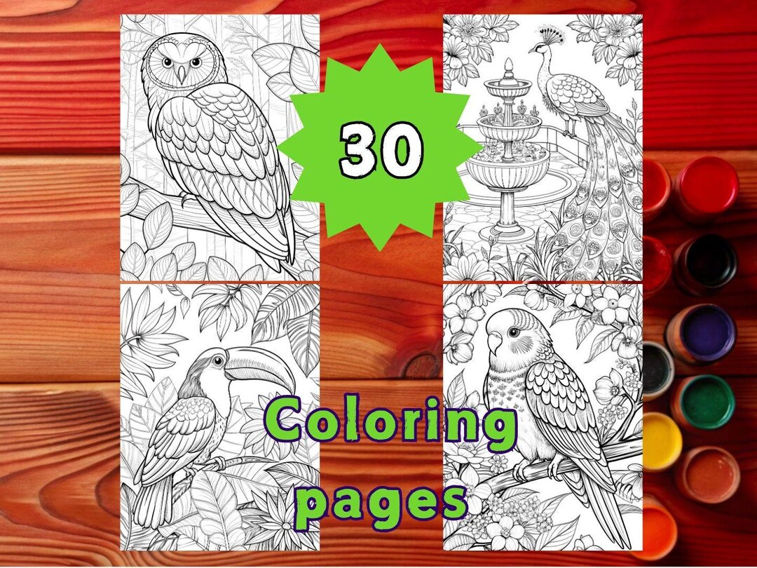 30 Floral Birds Coloring Pages: Owl, Hummingbird, Parrot (PDF) - Etsy