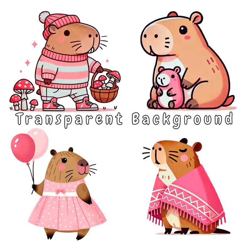 35 Cute Capybara in Pink PNG Clipart Set Gift for Christmas Birthday ...