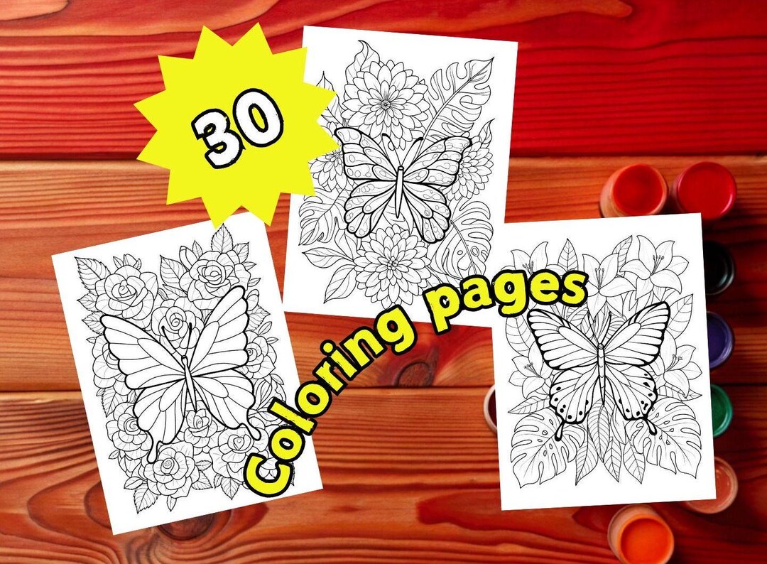 30 Coloring Pages Butterflies and Flowers Cute and Easy Butterflies ...