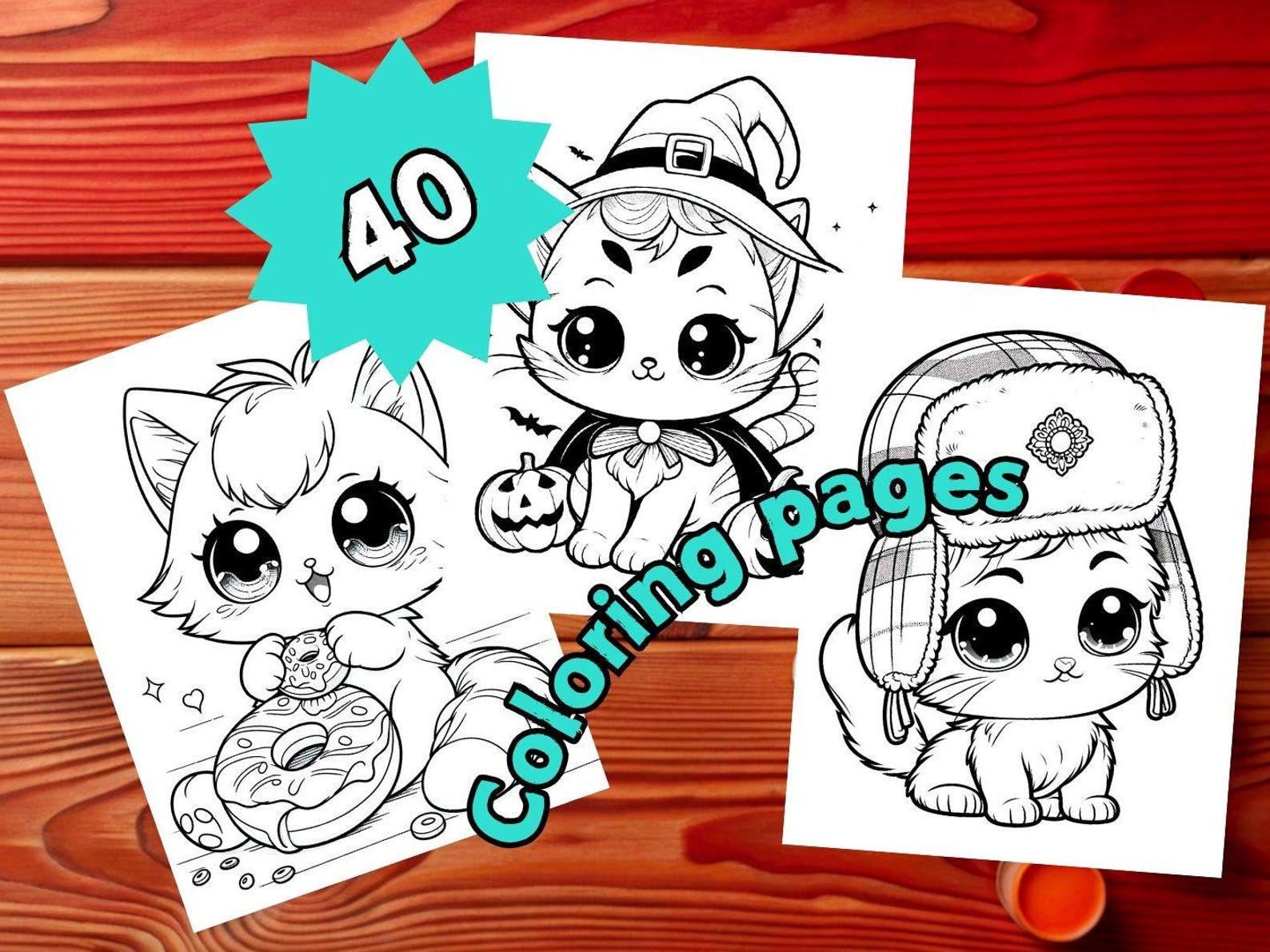 40 Kawaii Cat Coloring Pages Cute Cats Coloring Sheets Printable Cats ...