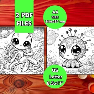 30 Kawaii UFO Coloring Pages for Kids and Adults Cute Aliens Printable ...