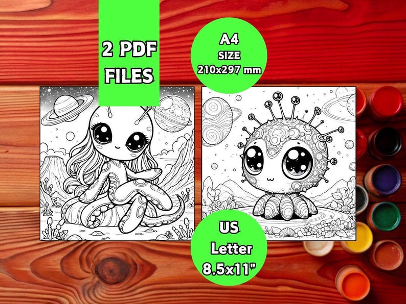 30 Kawaii UFO Coloring Pages for Kids and Adults Cute Aliens Printable ...