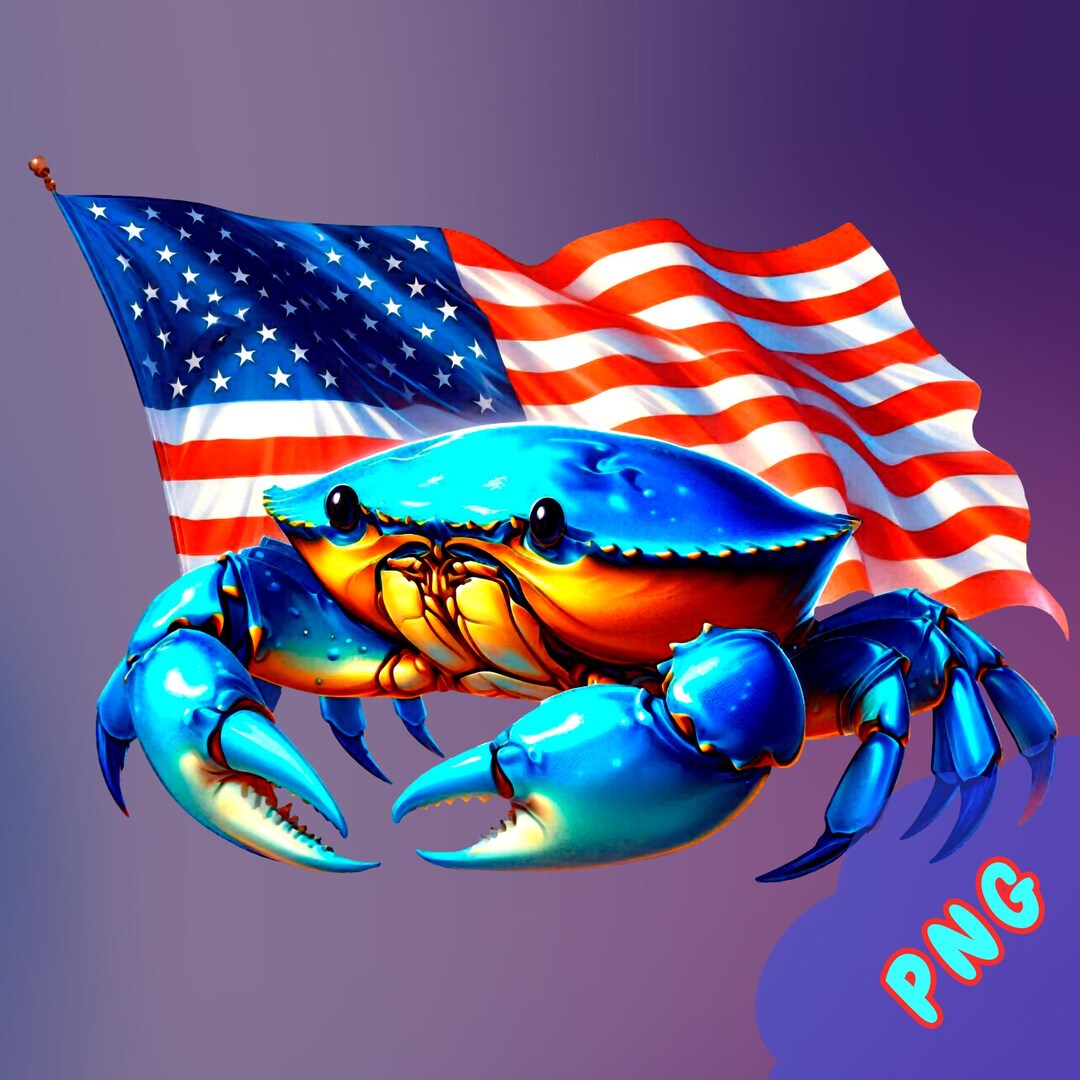 Blue Crab Clipart PNG With American Flag | Coastal 4th of July Art ...