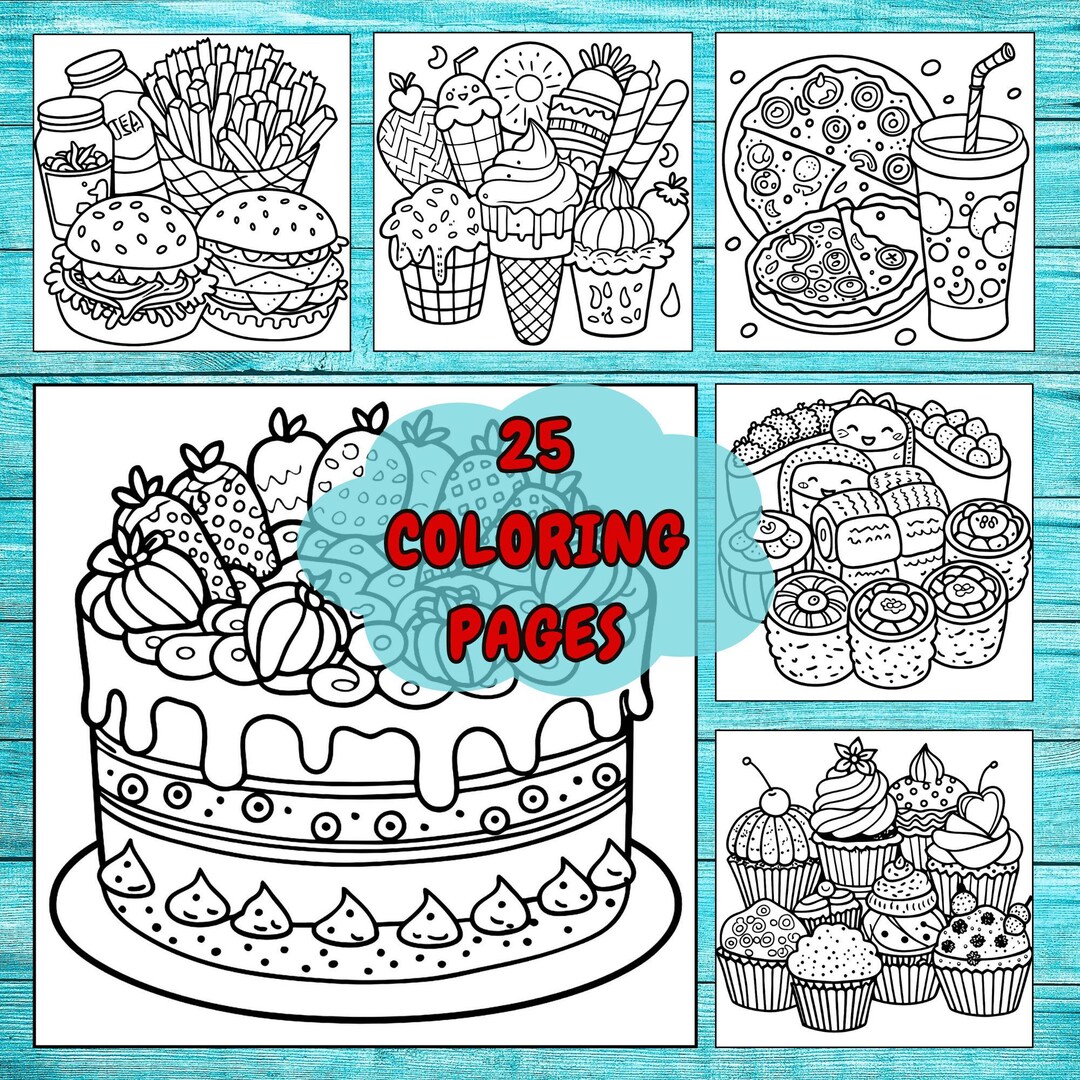Easy 25 Food & Drink Coloring Pages Cute Coloring Book Food for Kids ...