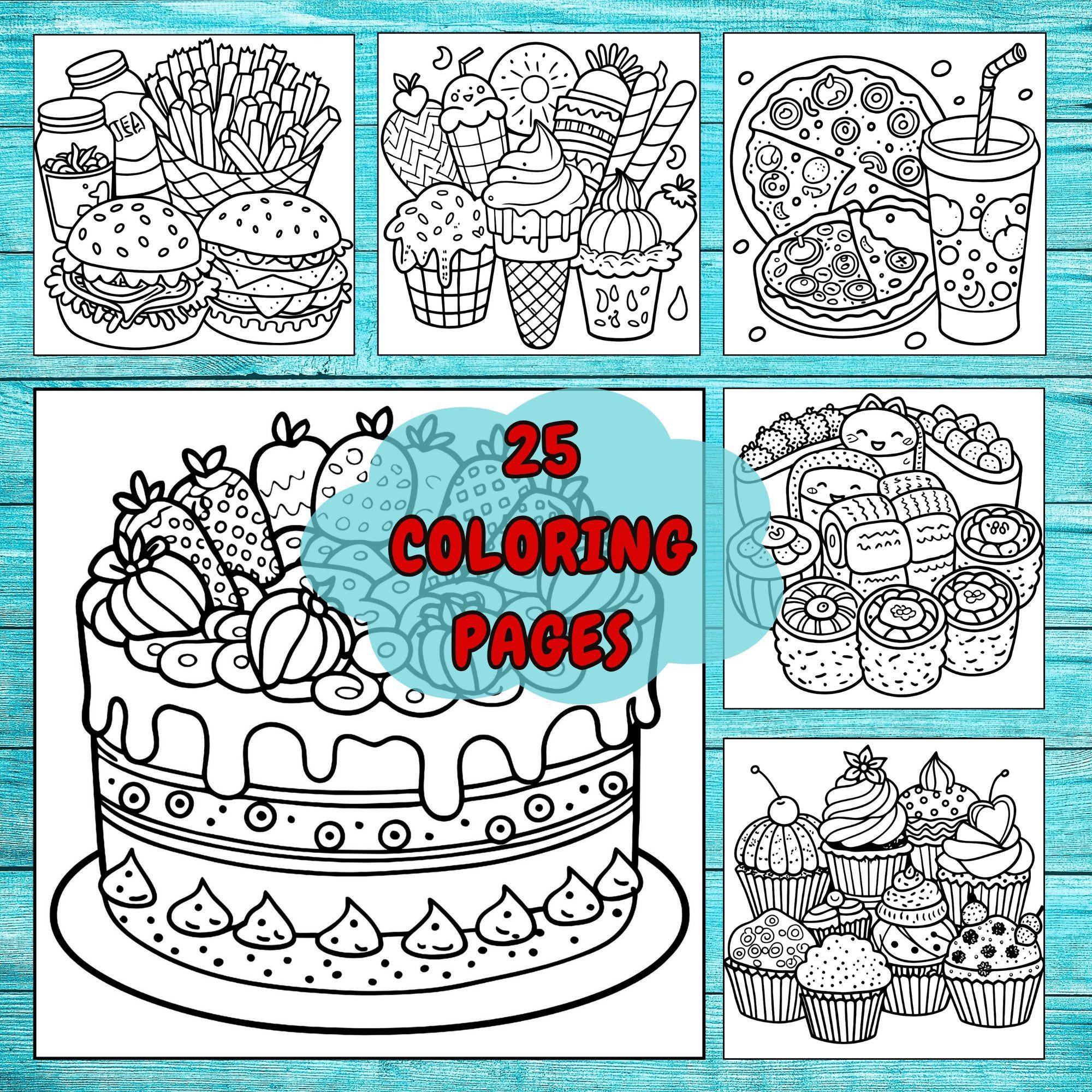 Easy 25 Food & Drink Coloring Pages Cute Coloring Book Food for Kids ...