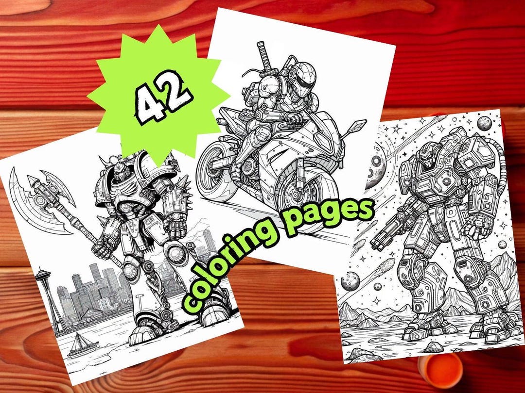 Robot Coloring Pages Combat Robots Cyborgs Robot Digital Printable ...