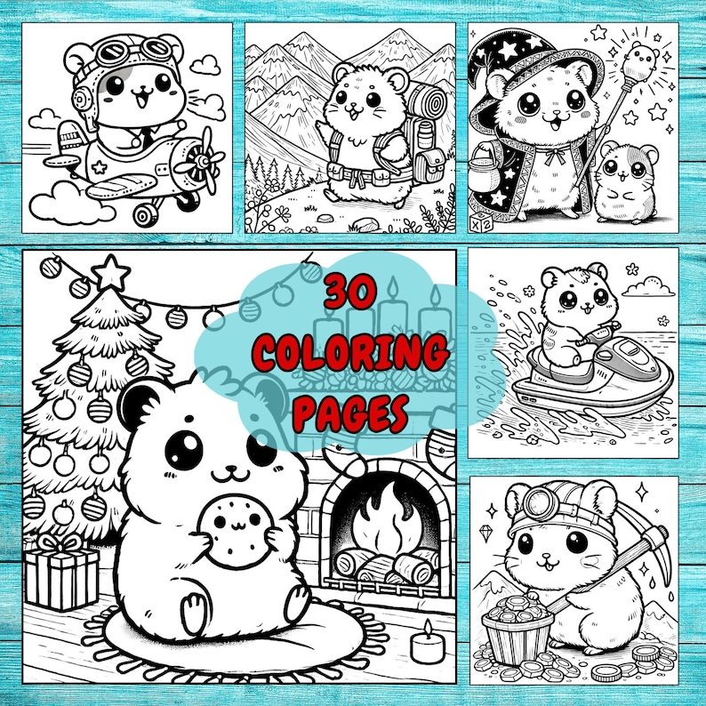 30 Kawaii Hamster Coloring Pages for Kids Cute Hamster Coloring Book ...