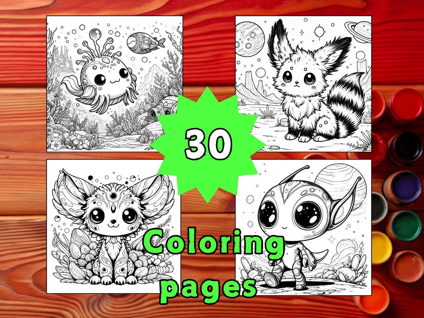 30 Kawaii UFO Coloring Pages for Kids and Adults Cute Aliens Printable ...