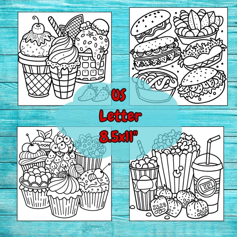 Easy 25 Food & Drink Coloring Pages Cute Coloring Book Food for Kids ...