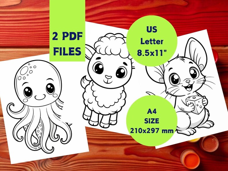 40 Coloring Pages Kawaii Animals Printable PDF Easy Cute Coloring Book ...