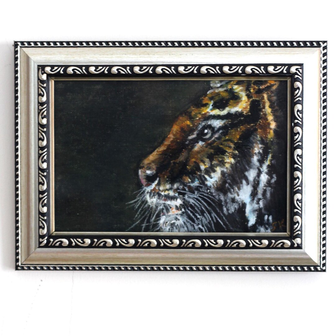 Wild Tiger Portrait Painting | Original 4x6 Inch Art | Oil Pastel on ...