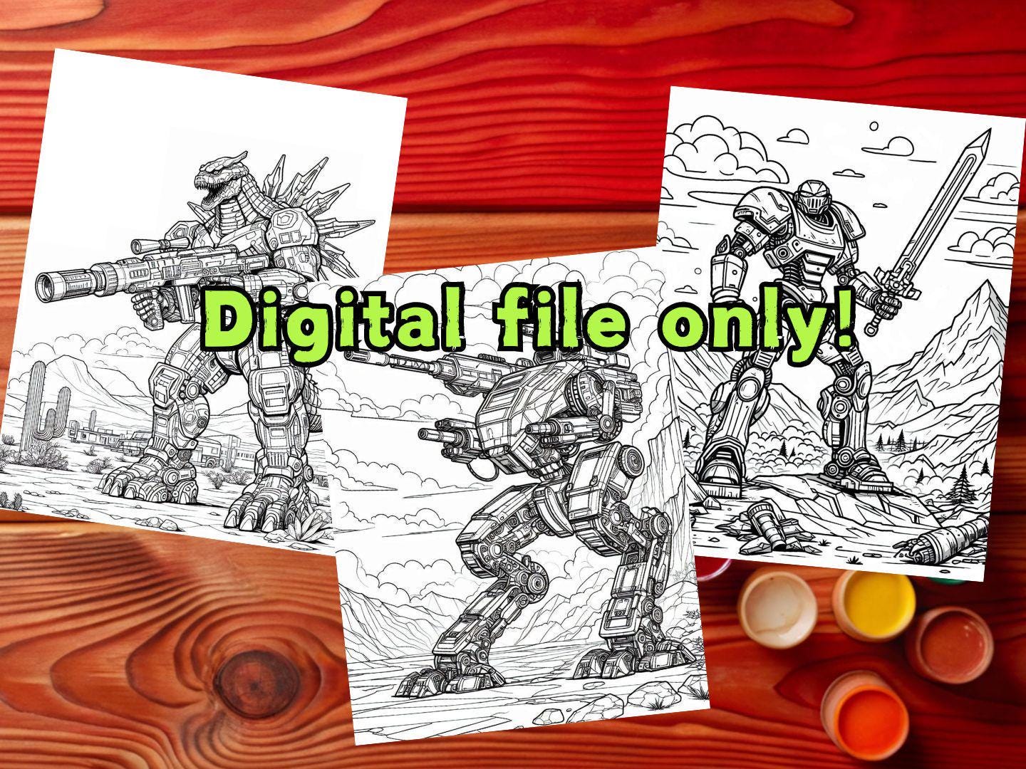 Robot Coloring Pages Combat Robots Cyborgs Robot Digital Printable ...