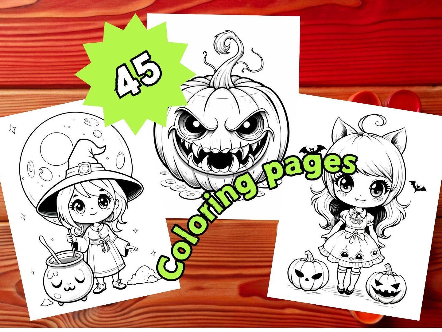 Halloween Coloring Pages 45 Kawaii Monsters Printable Cute Pumpkin and ...