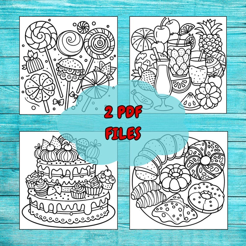 Easy 25 Food & Drink Coloring Pages Cute Coloring Book Food for Kids ...