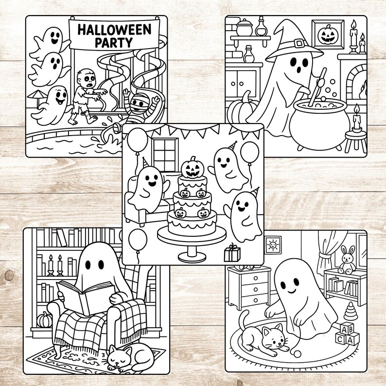 20 Spooky Cute Ghost Coloring Pages, Halloween Kids Activities (PDF) - Etsy