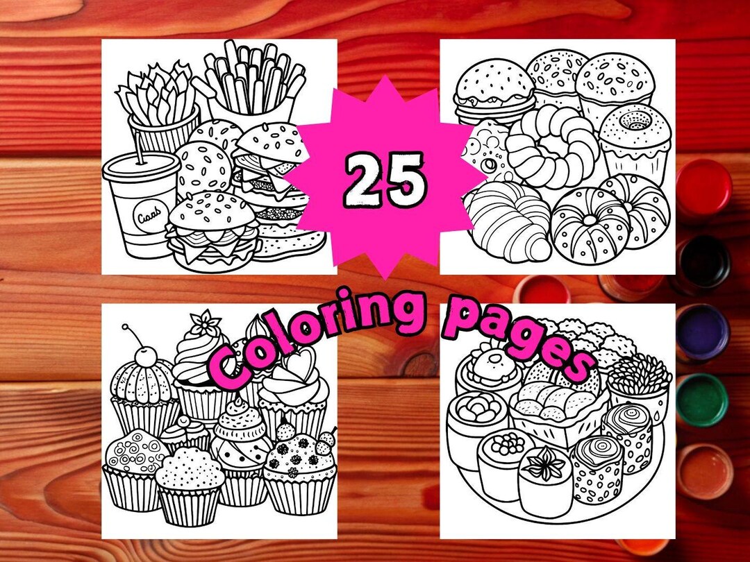 Easy 25 Food & Drink Coloring Pages Cute Coloring Book Food for Kids ...