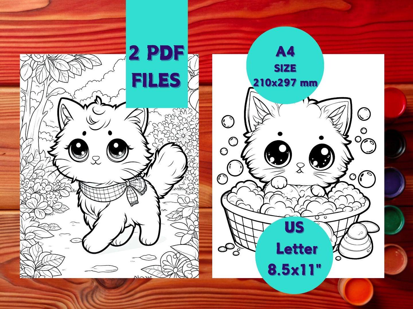 40 Kawaii Cat Coloring Pages Cute Cats Coloring Sheets Printable Cats ...