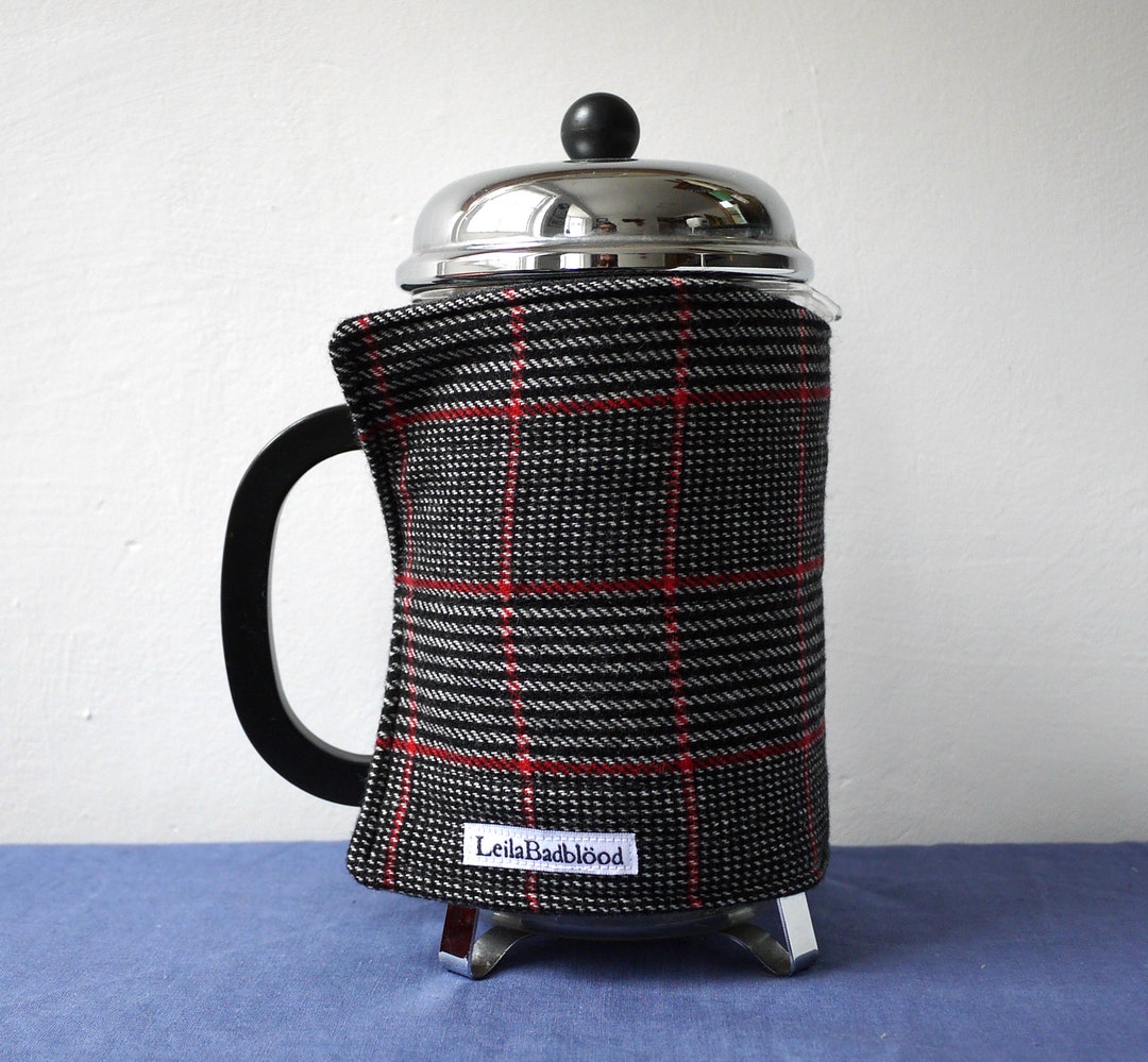 LARGE Sized French Press Wrap, Black With a Splash of Red Check Wool ...