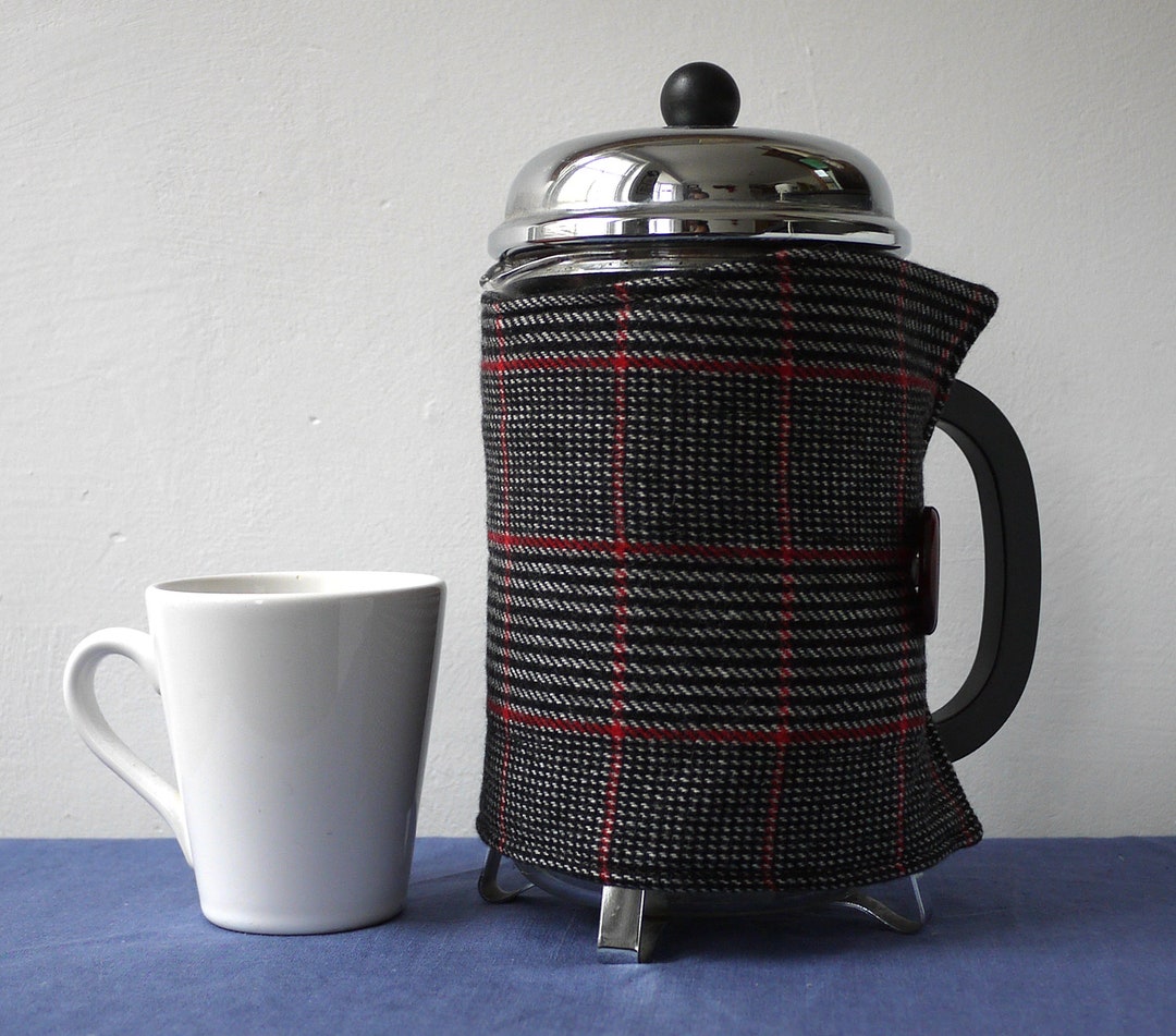 LARGE Sized French Press Wrap, Black With a Splash of Red Check Wool ...
