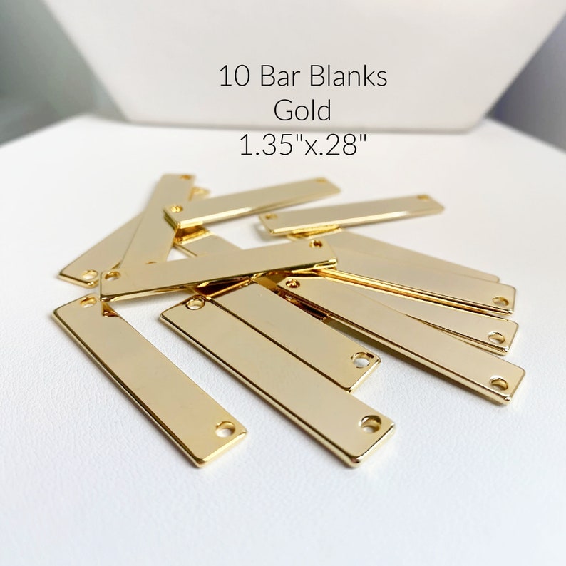 10 Bar Blanks 16K Gold Tone, Ready to Stamp, Necklace Jewelry Supplies ...