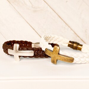 Braided Leather Cross Bracelet, Religious Christian Jewelry - Etsy