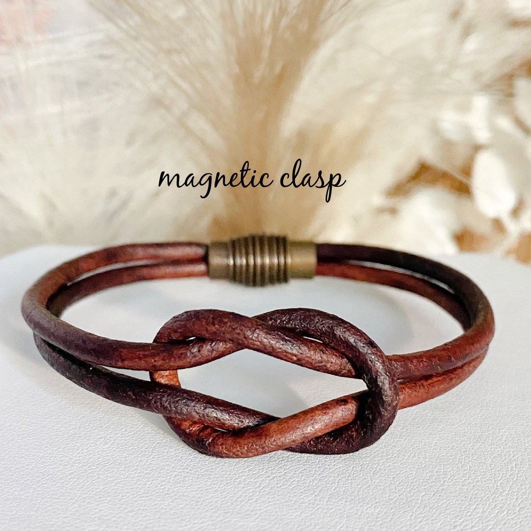 Leather Infinity Knot Bracelet With Magnetic Clasp, Unisex Design - Etsy