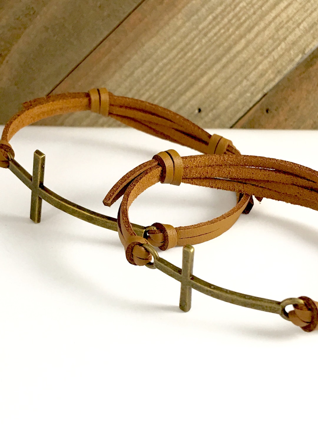 His & Her Leather Cross Bracelet Set, Christian Couples Jewelry - Etsy
