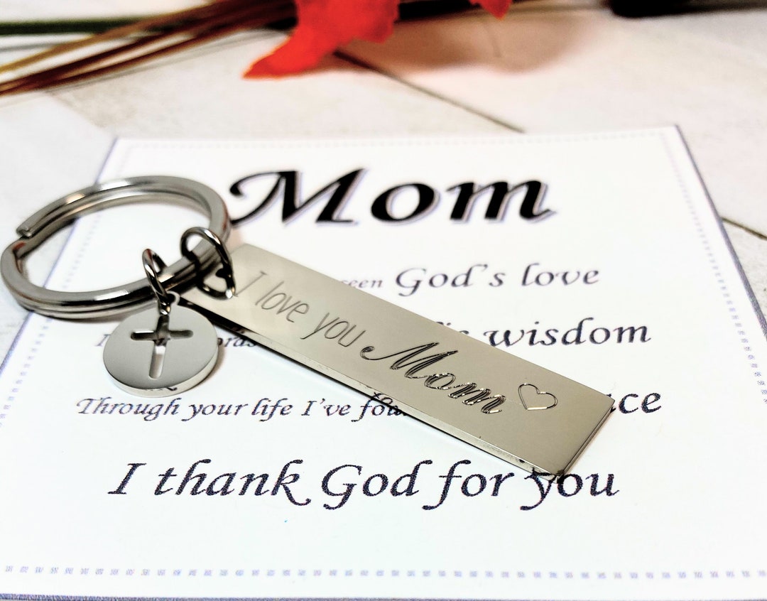 Religious Mom Keychain, Engraved Cross Charm, Christian Gift - Etsy