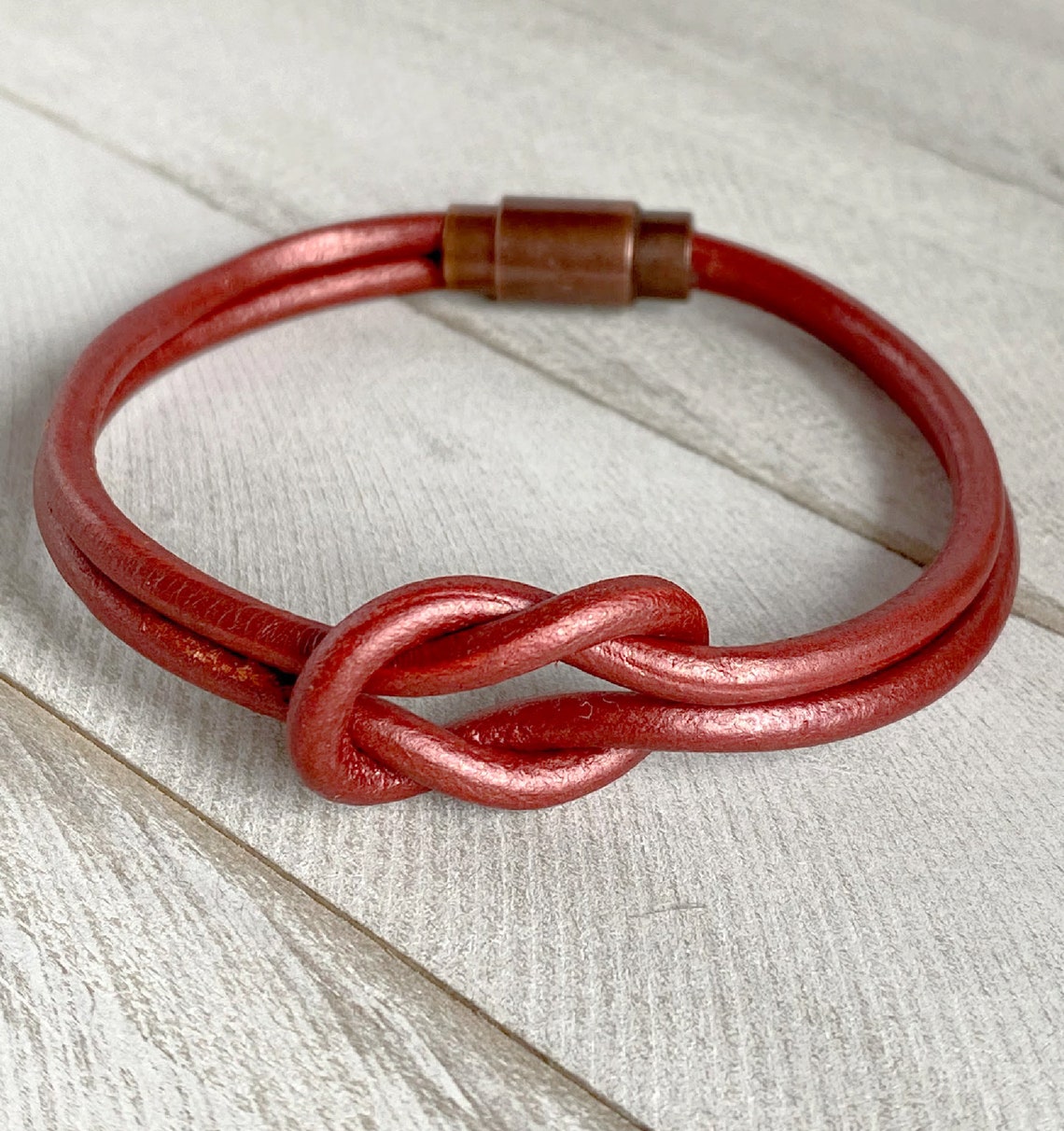 Leather Infinity Knot Bracelet With Copper Magnetic Clasp - Etsy