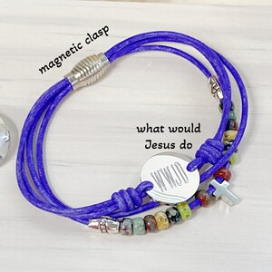 WWJD Leather Cross Bracelet, Confirmation Gift, Leather Bracelet, Cross ...