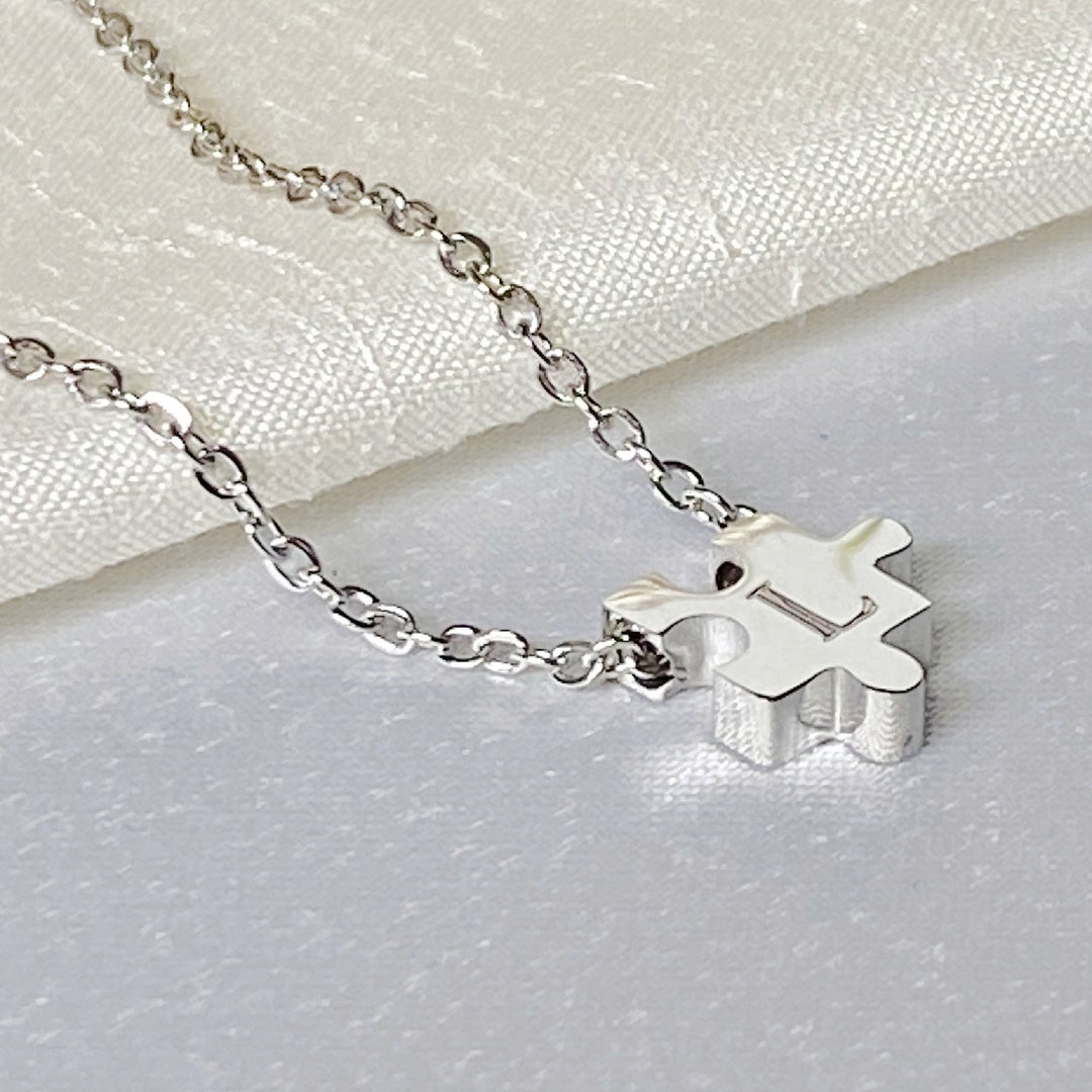 Autism Awareness Puzzle Piece Necklace, Gold Puzzle Piece, Silver ...