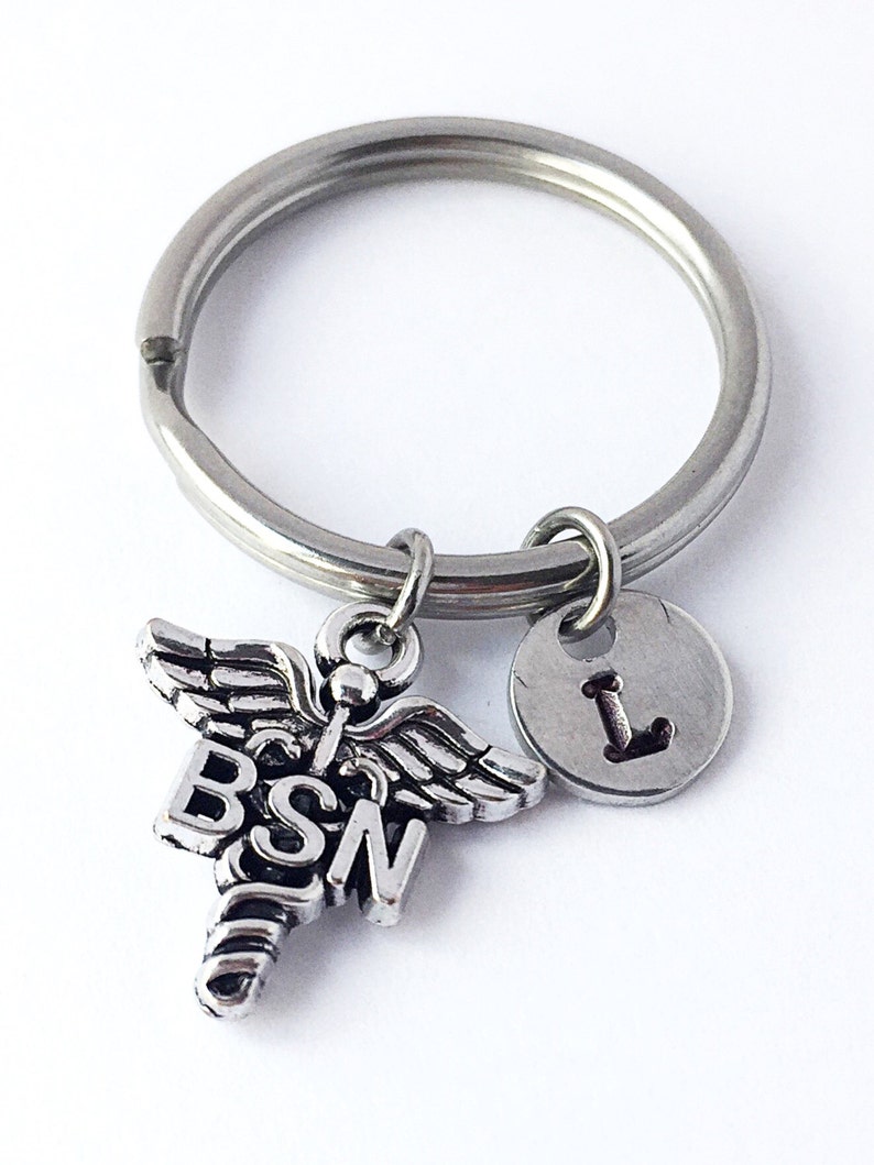 BSN charm Keychain. Initial Keychain. Caduceus Charm Keychain. | Etsy