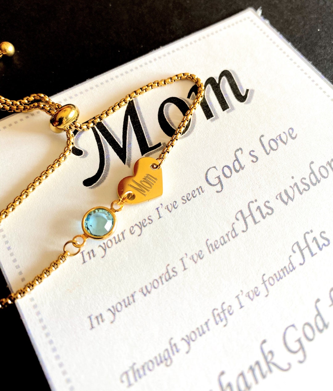 Mother's Day Gift, Dainty Heart Bracelet, Birthstone Bracelet ...