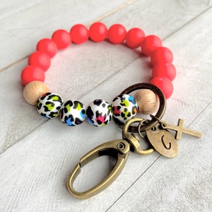 Silicone Beaded Bracelet Keychain, Initial Charm, Cross, Confirmation ...