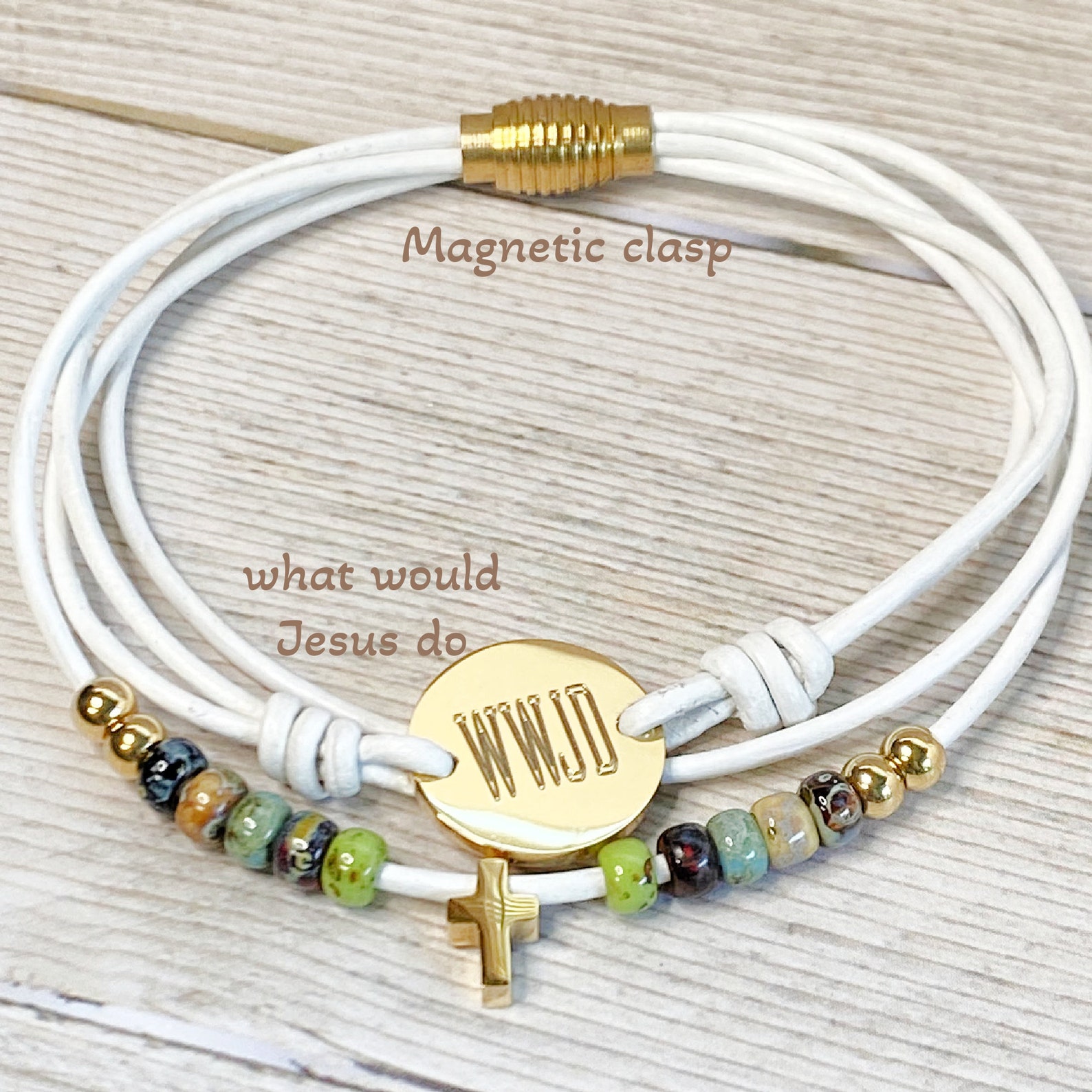 WWJD Leather Cross Bracelet: Gold Cross, Confirmation Gift - Etsy