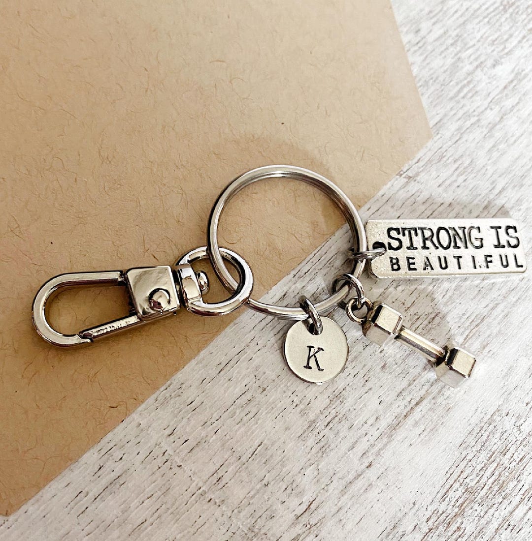 Strong is Beautiful Keychain. Fitness Keychain. Dumbbell Keychain ...