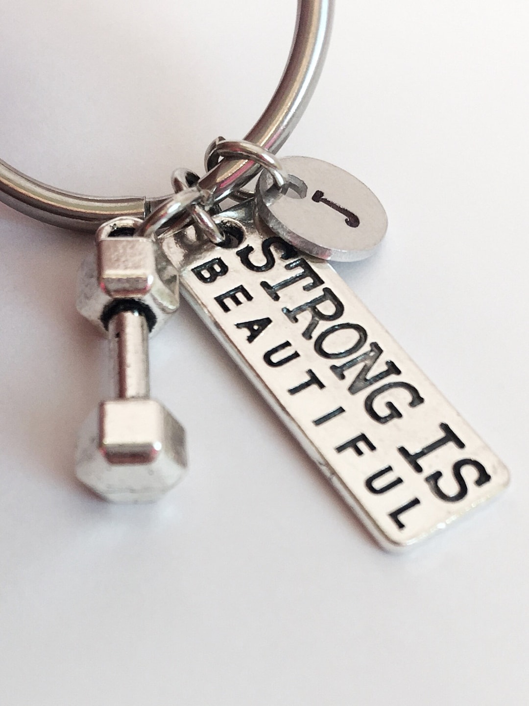 Strong is Beautiful Keychain. Fitness Keychain. Dumbbell Keychain ...