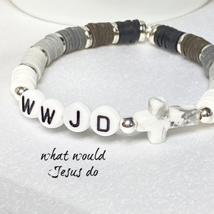 WWJD Bracelet, What Would Jesus Do, Heishi Bead Bracelet Confirmation ...