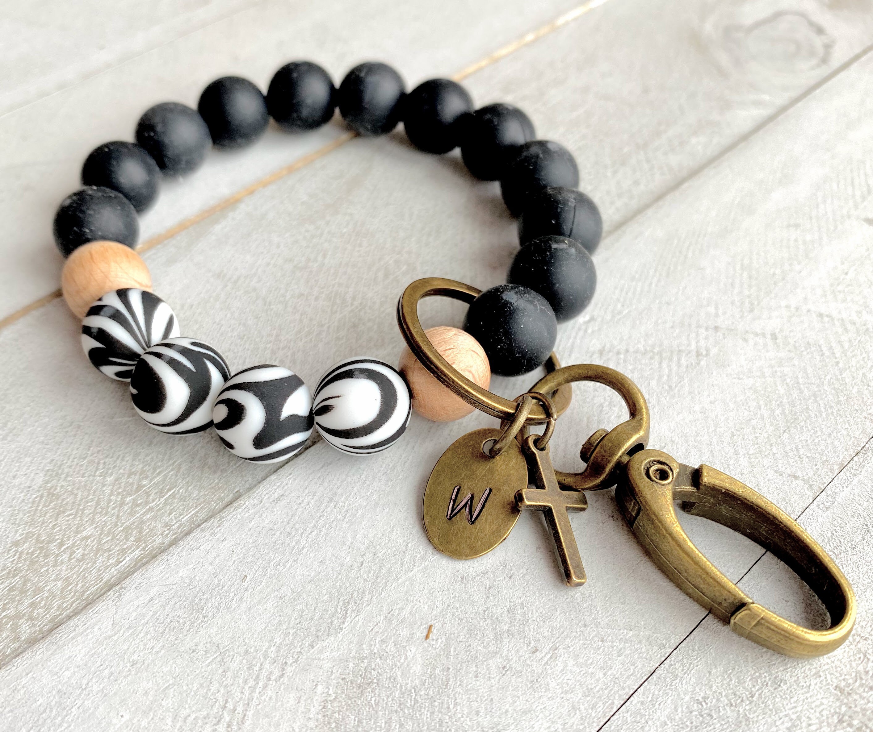 Silicone Beaded Bracelet Keychain, Initial Charm, Cross, Confirmation ...