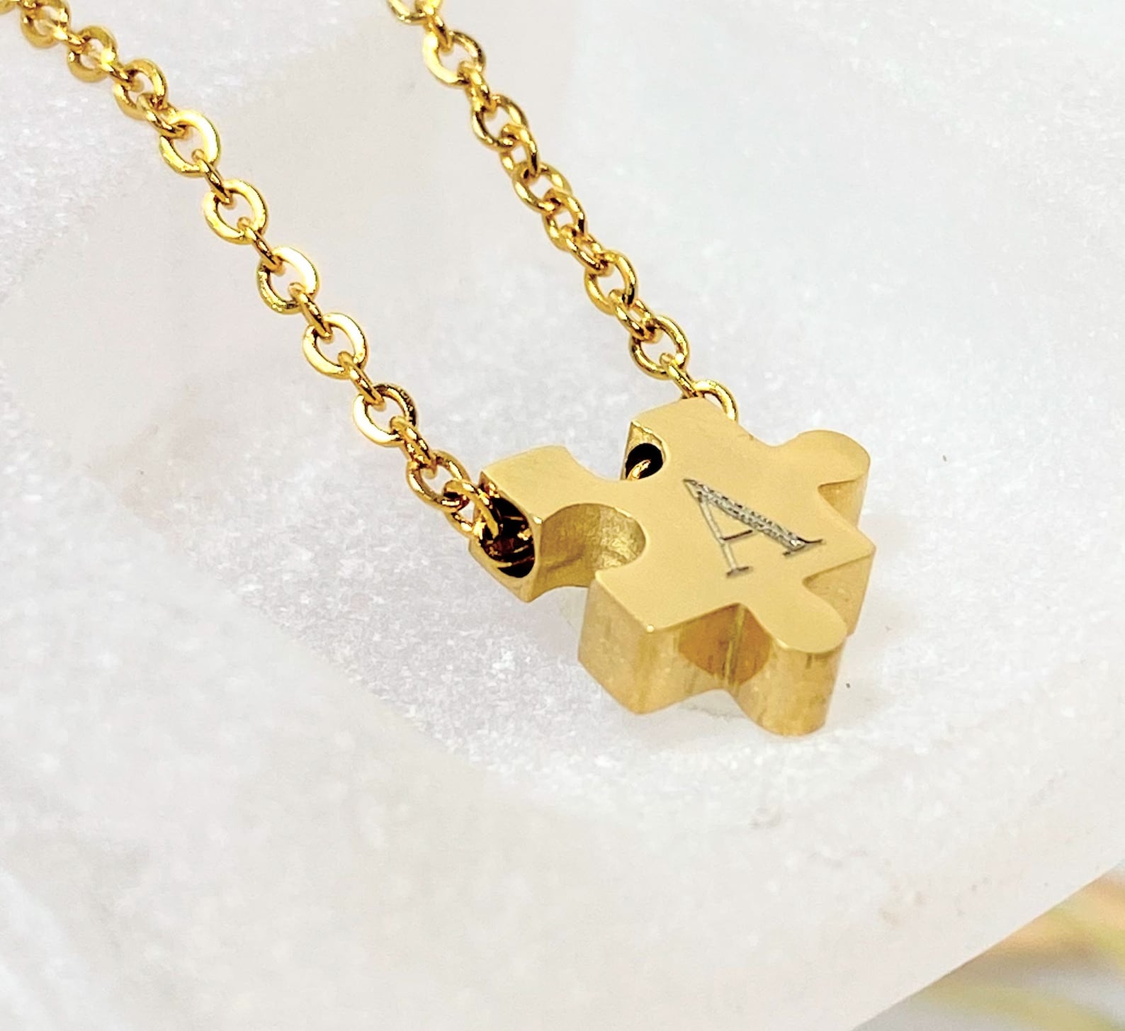Autism Awareness Puzzle Piece Necklace Gold Puzzle Piece - Etsy