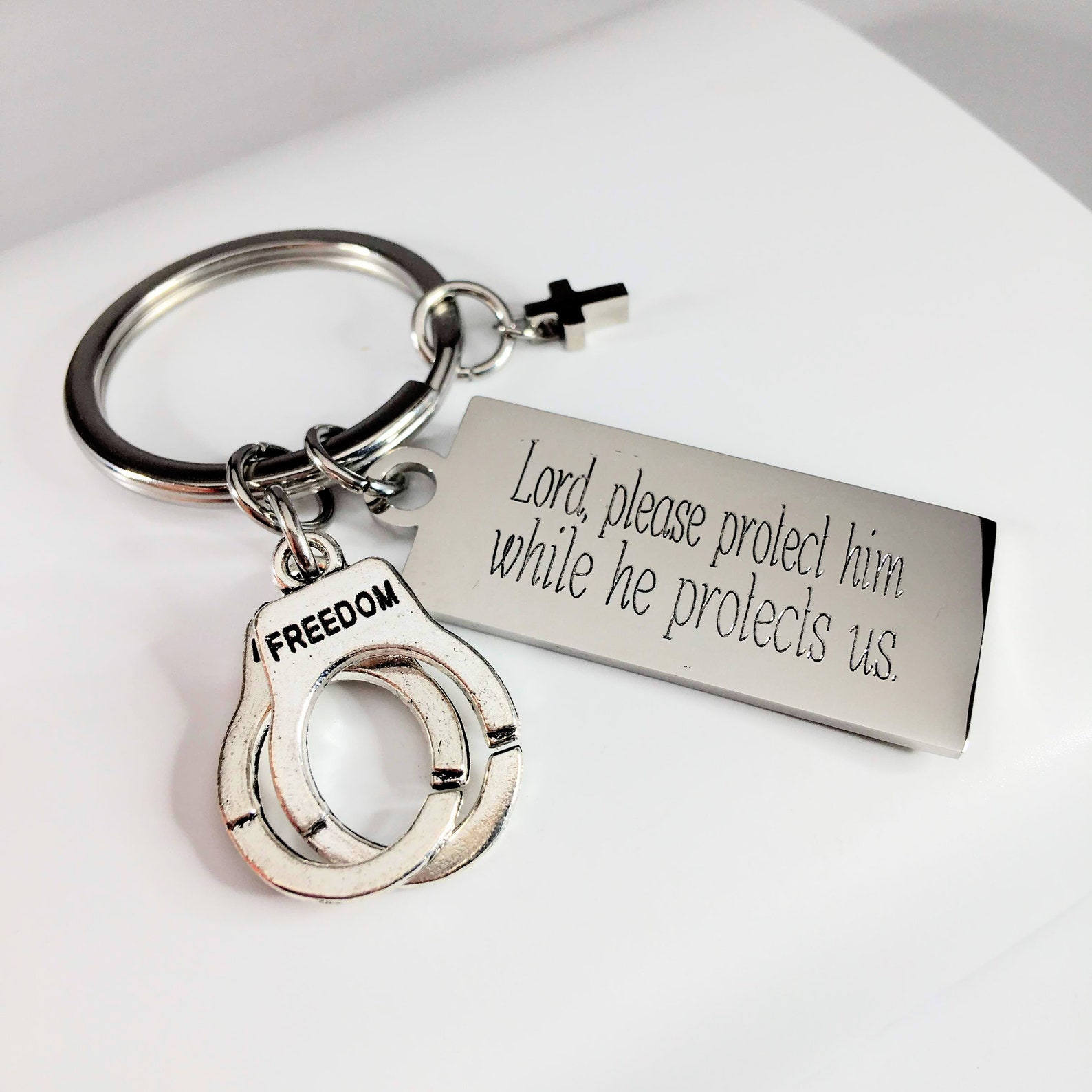 Police Officer Handcuff and Cross Keychain | Etsy