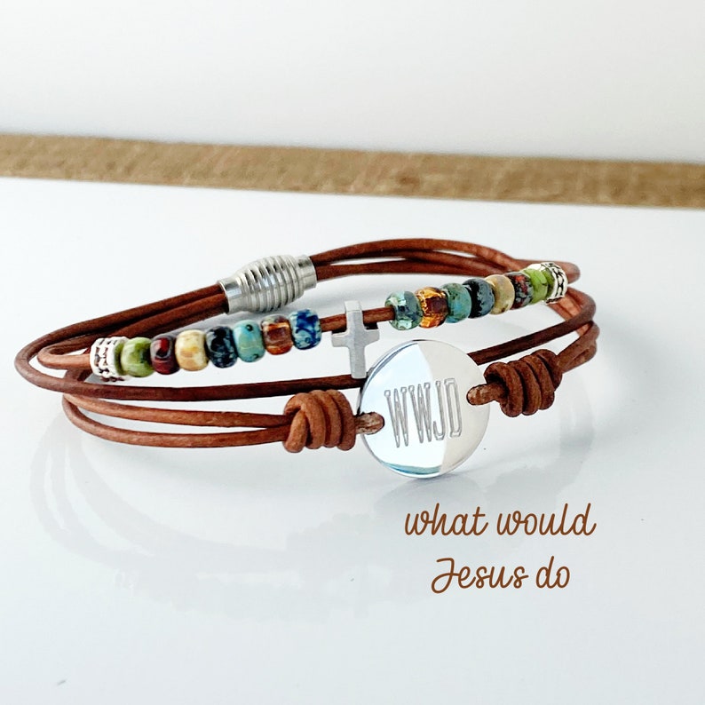 WWJD Leather Cross Bracelet Confirmation Gift Leather - Etsy