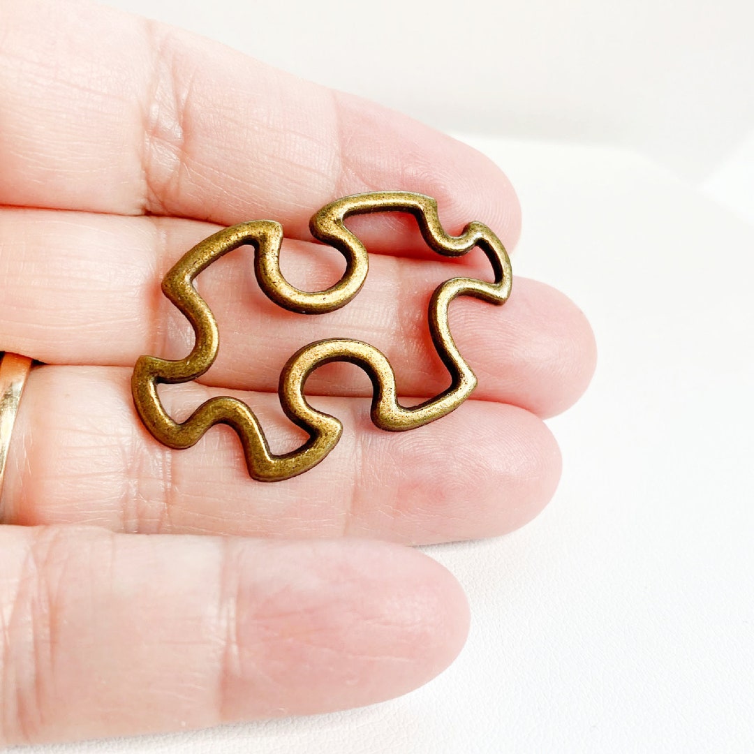 Puzzle Piece Charm, Bronze Puzzle Piece Connector, Autism Charm, Autism ...