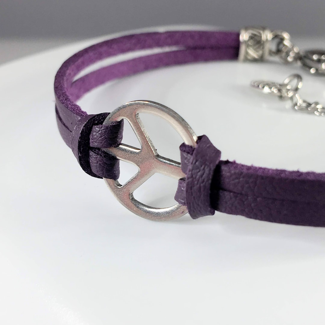 Leather Peace Sign Bracelet, Boho Hippie Jewelry - Etsy